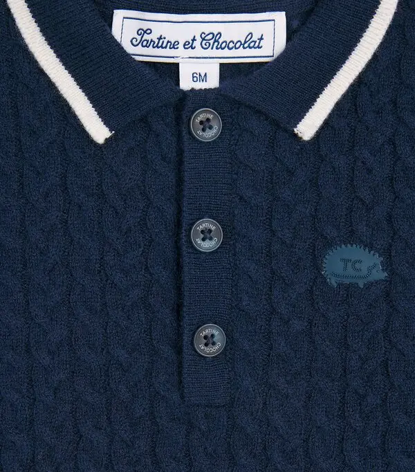 TARTINE ET CHOCOLAT Wool Cable-knit Polo Sweater