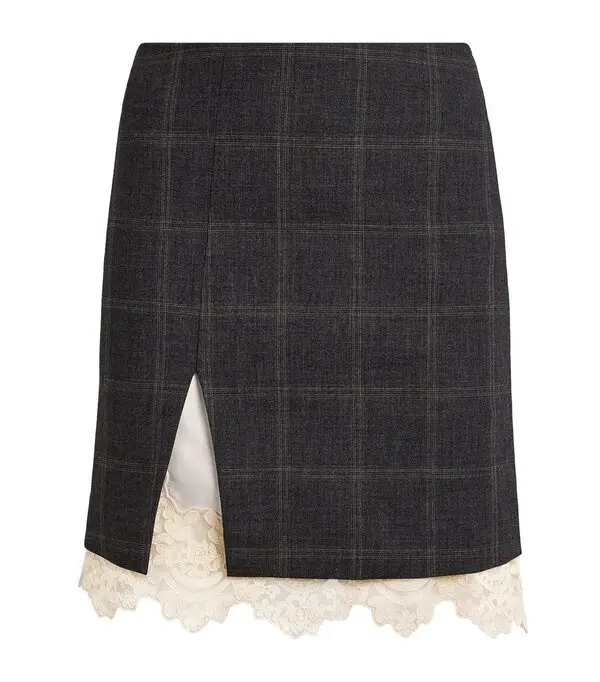 Sandro Check Lace-trim Mini Skirt