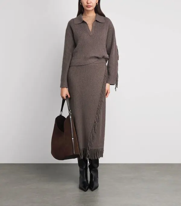 Simkhai Wool-cashmere Fringe Wrap Midi Skirt