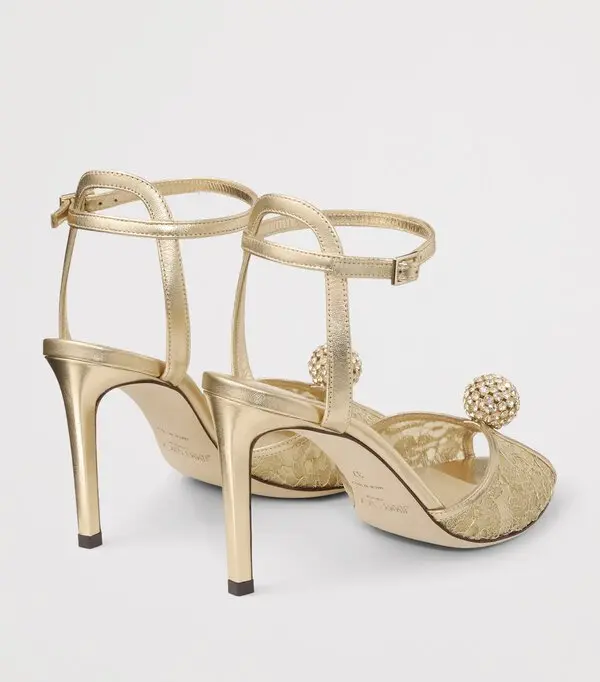 JIMMY CHOO Sacora 85 Metallic Lace Sandals