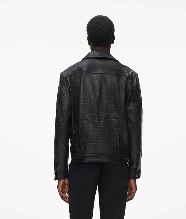Karl Lagerfeld Leather Croco Trucker Jacket