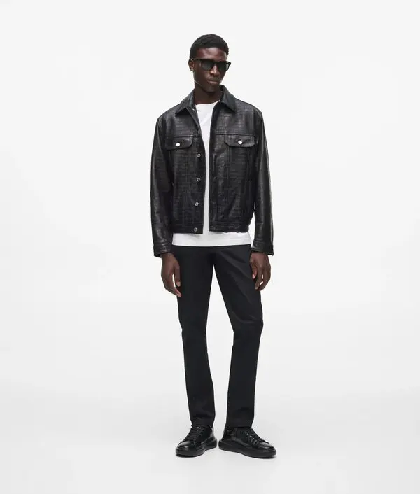 Karl Lagerfeld Leather Croco Trucker Jacket