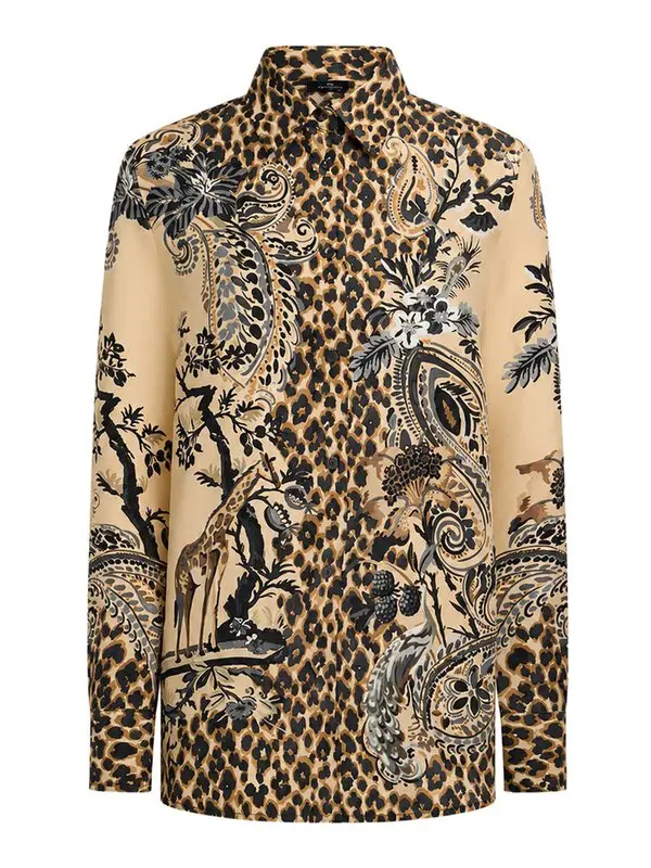 Etro Silk Shirt With Placement Leopard Print - Cream
