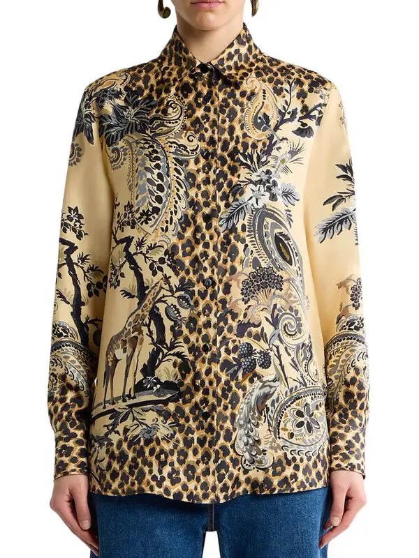 Etro Silk Shirt With Placement Leopard Print