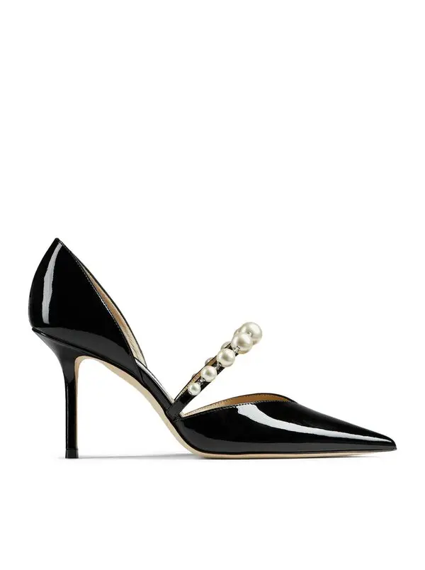 JIMMY CHOO Aurelie 85 Pointed-toe Décolleté In Patent Leather With Pearl Decoration - Black