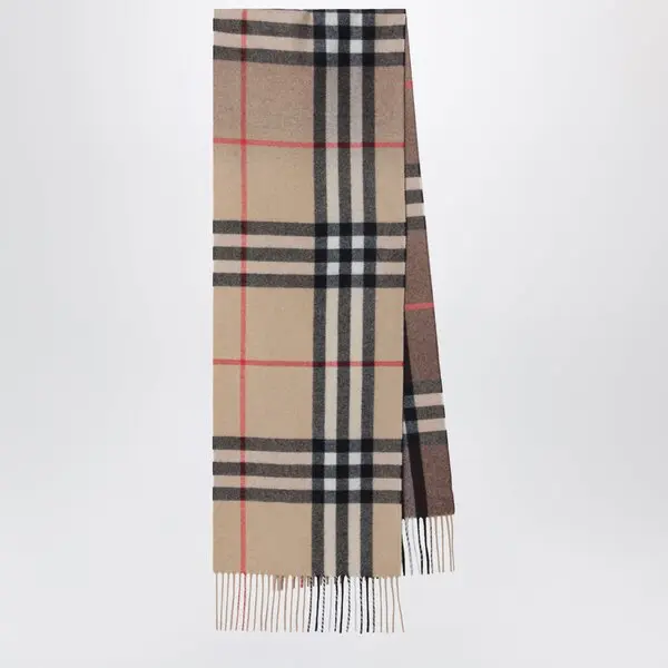 Burberry Shaded Check Beige Cashmere Scarf - Cream