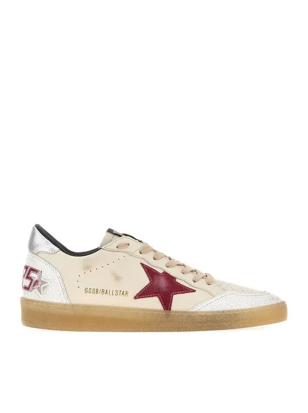 GOLDEN GOOSE Ball-star Leather Sneakers With Craquelé Inserts - Multicolor
