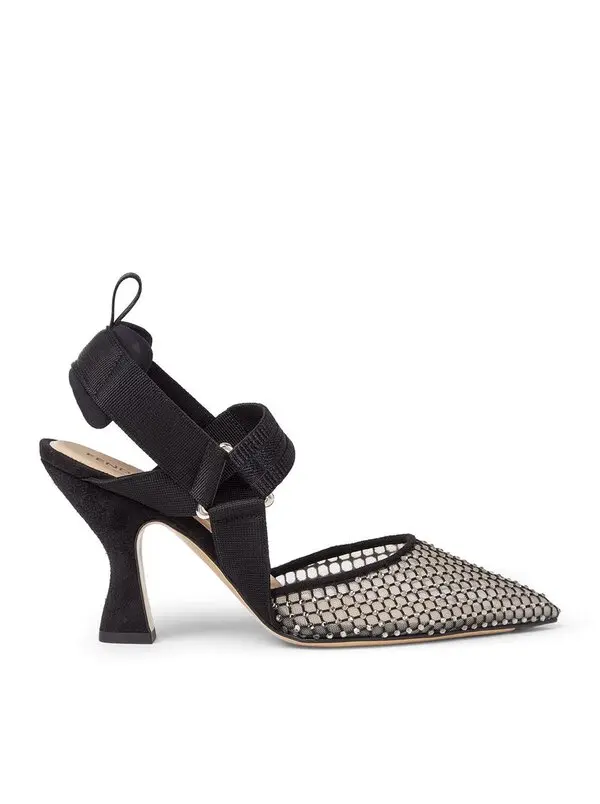 Fendi Hummingbird High-heeled Slingback In Mesh And Suede