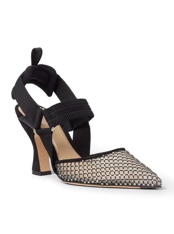 Fendi Hummingbird High-heeled Slingback In Mesh And Suede