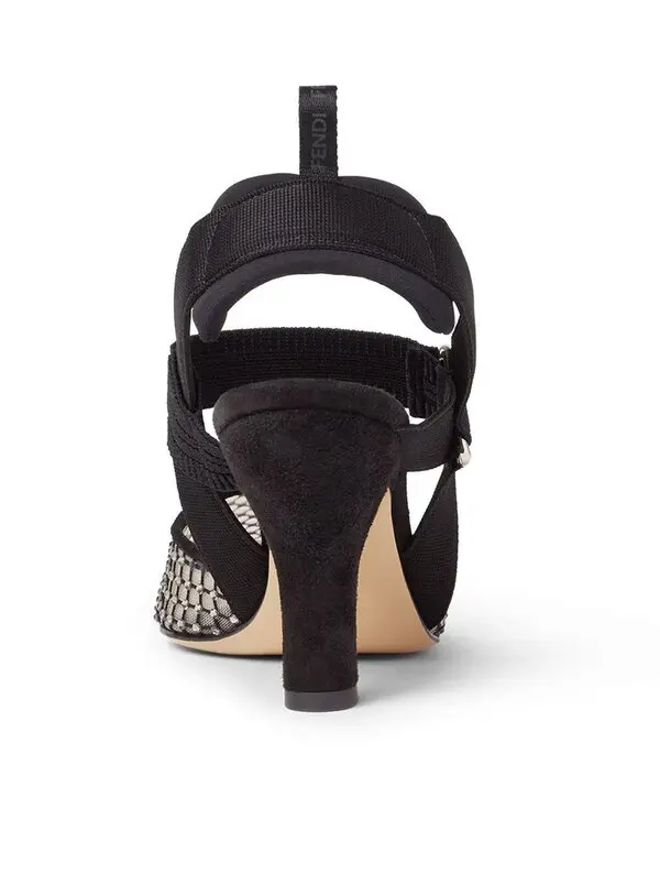 Fendi Hummingbird High-heeled Slingback In Mesh And Suede