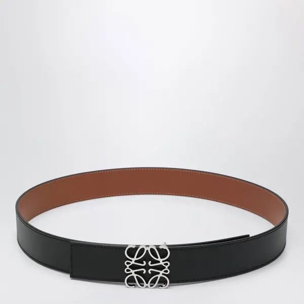 Loewe Reversible Anagram Belt In Brown - Black Silver