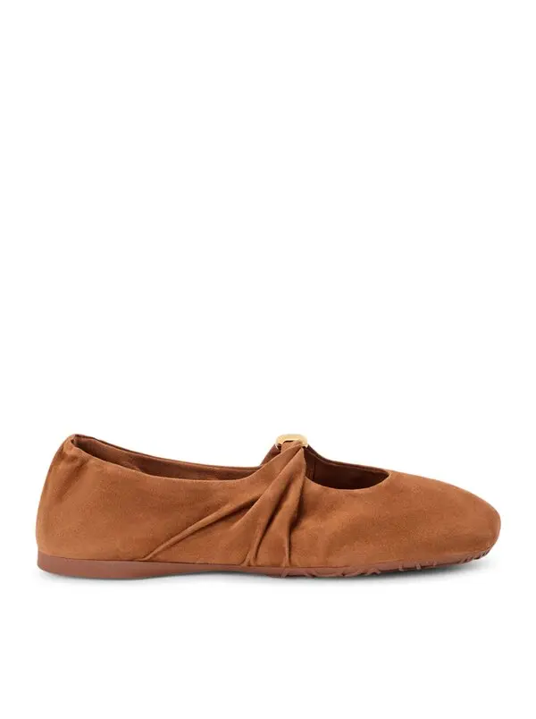 Loewe Pebble Soft Ballet Flats In Suede Goatskin - Tan