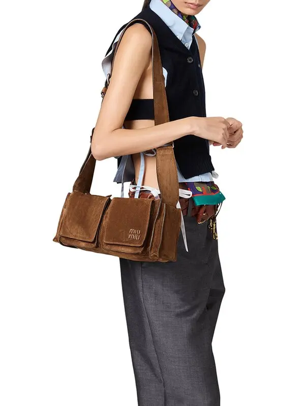 Miu Miu Utilitaire Shoulder Bag In Suede Leather