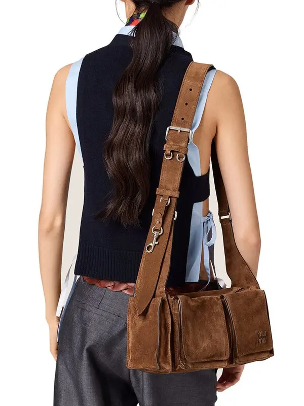 Miu Miu Utilitaire Shoulder Bag In Suede Leather