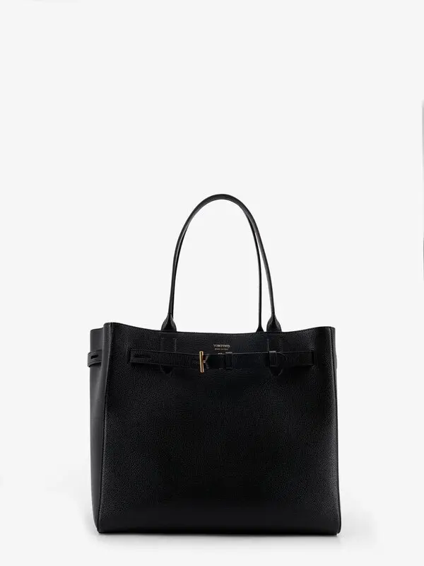 TOM FORD Leather Shoulder Bag With Engraved Logo On The Front - Black