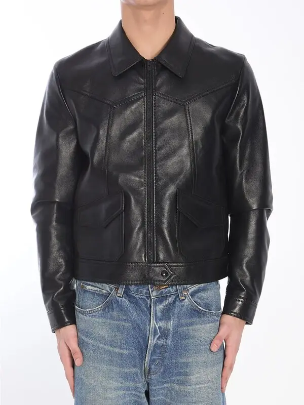 Celine Loose Fit Leather Jacket - Black