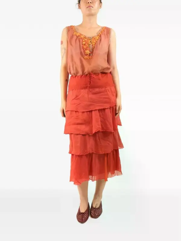 DOSA Tiered Drawstring Midi Skirt