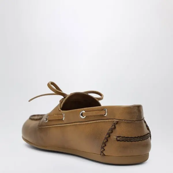 Miu Miu Leather Boat Shoes With Embroidery
