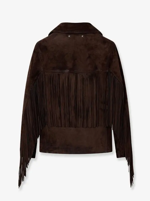 GOLDEN GOOSE Linda Journey Waxed Suede Jacket With Fringes