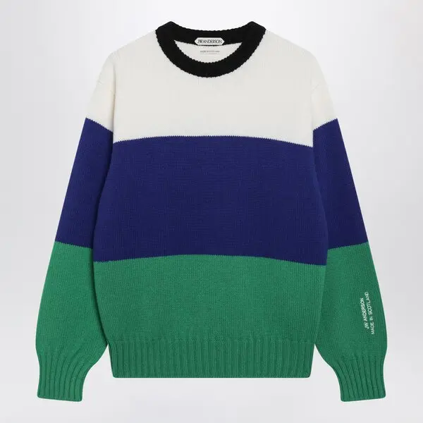 JW Anderson Blue Menâ€s Striped Merino Wool Sweater - Multicolor