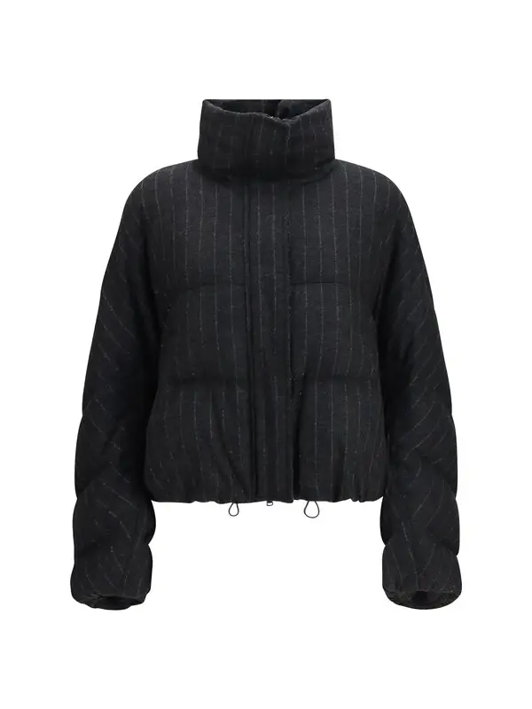 Brunello Cucinelli Cropped Pinstripe Wool Puffer Jacket