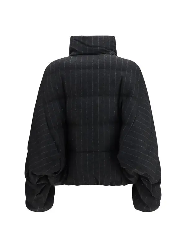 Brunello Cucinelli Cropped Pinstripe Wool Puffer Jacket