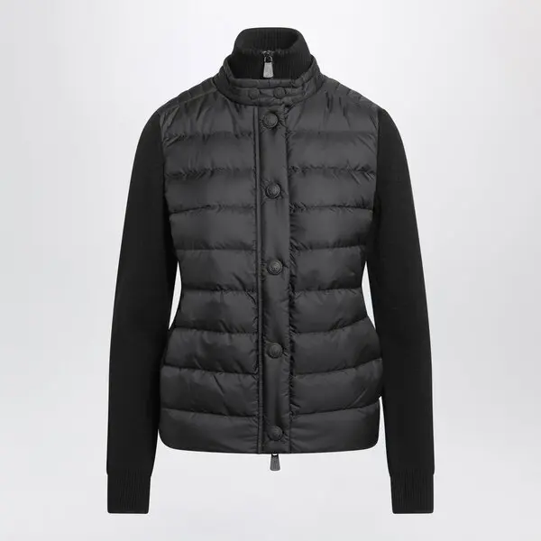 Moncler Padded Cardigan In A Wool Blend - Black