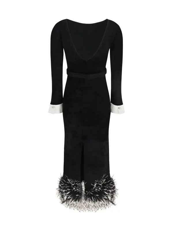 SELF-PORTRAIT Feather-trimmed Chenille Midi Dress