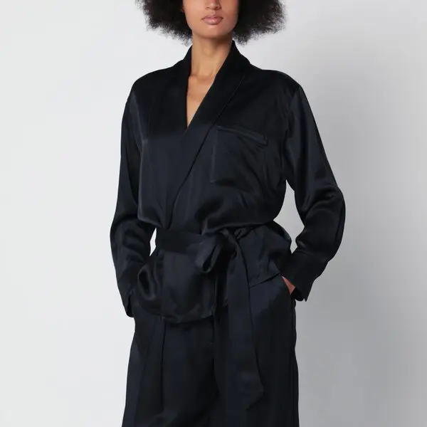 Victoria Beckham Midnight Alba Shirt In Satin