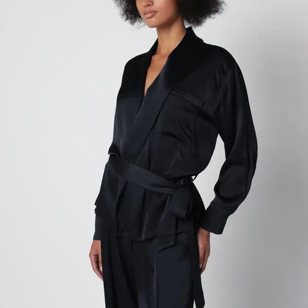 Victoria Beckham Midnight Alba Shirt In Satin