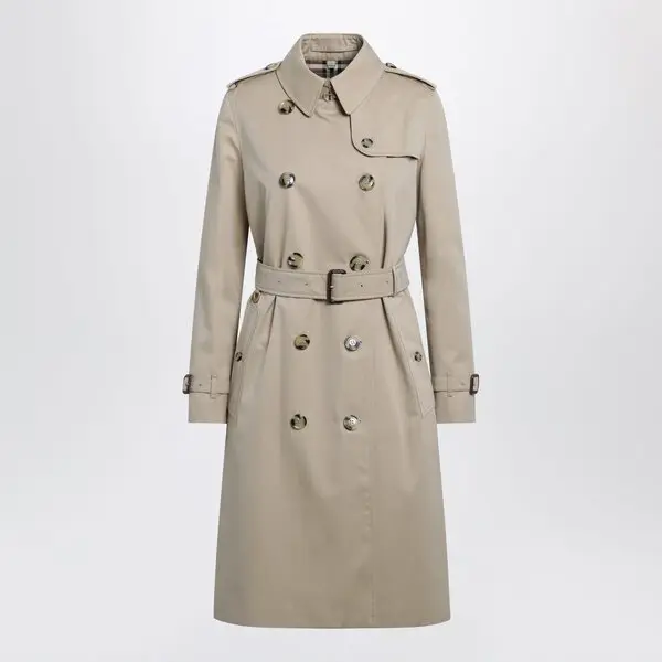 Burberry Long Kensington Heritage Cotton Trench Coat In Honey - Cream