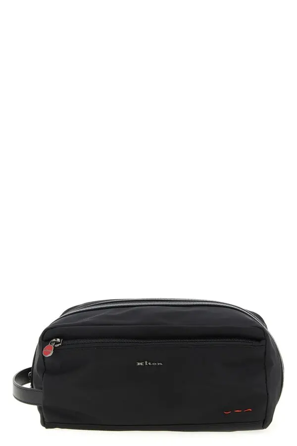 Kiton Wash Bag Enameled Zip Pull Detail - Black