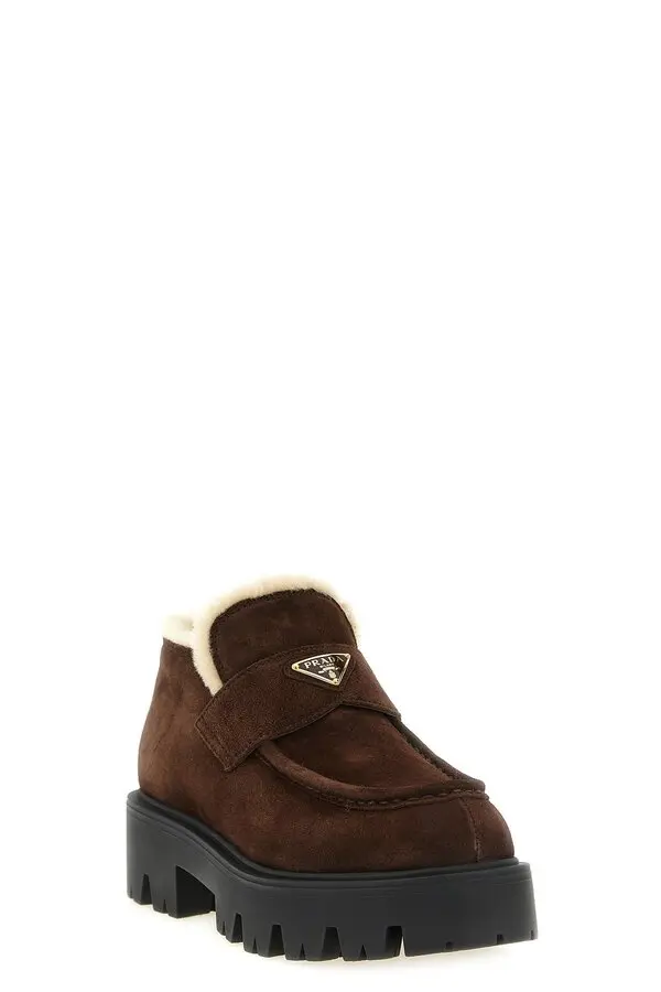 Prada Shearling-lined Loafer With Enamel Logo