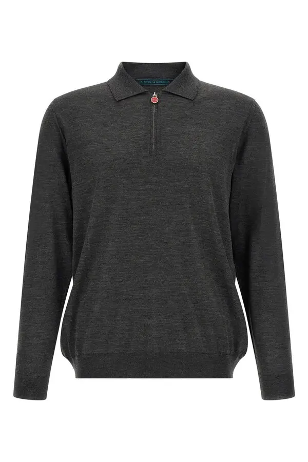 Kiton 14-micron Wool Polo With Enamel Zip Detail - Gray