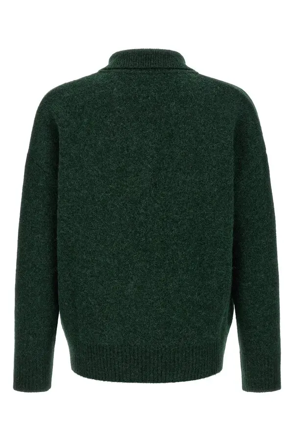 AMI Paris Alpaca-blend Polo Sweater With Intarsia Logo