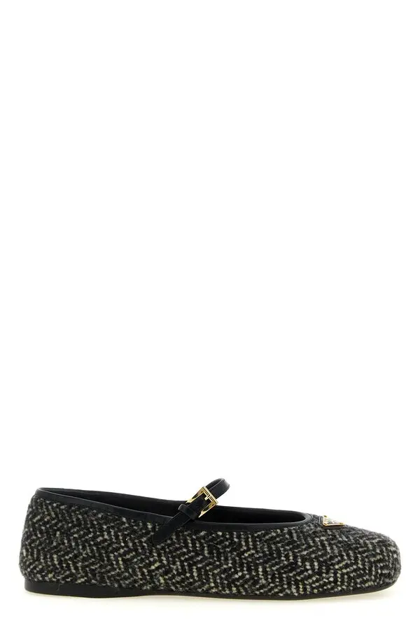 Prada Mary Jane Ballet Flats With Enameled Logo