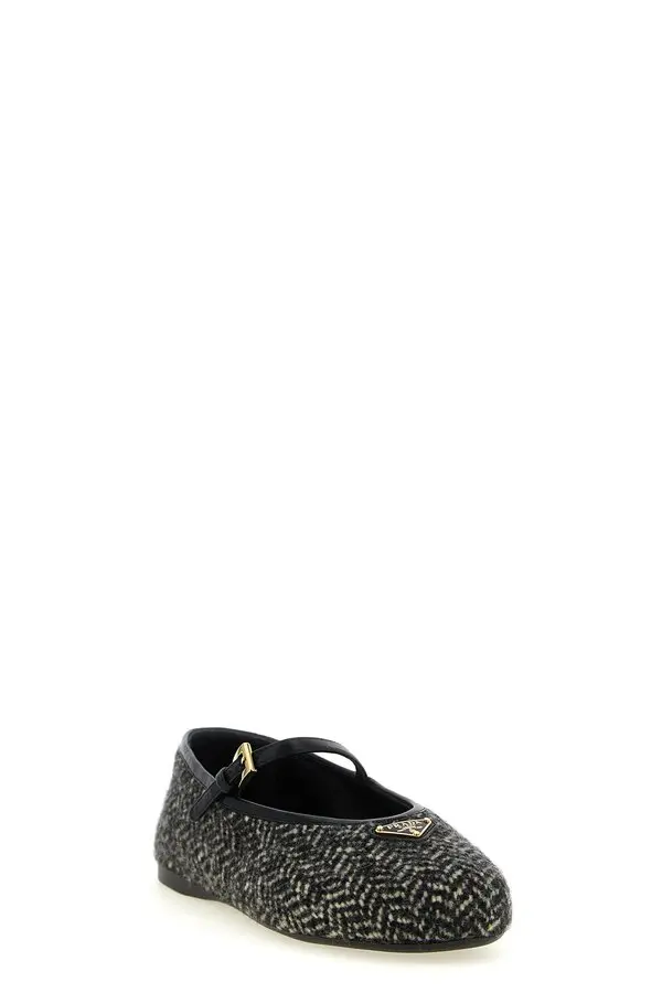 Prada Mary Jane Ballet Flats With Enameled Logo