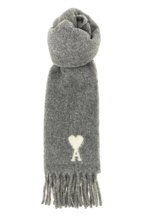 AMI Paris De Coeur Logo Fringed Scarf