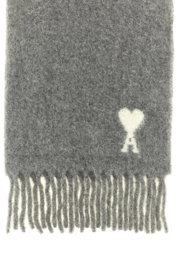 AMI Paris De Coeur Logo Fringed Scarf