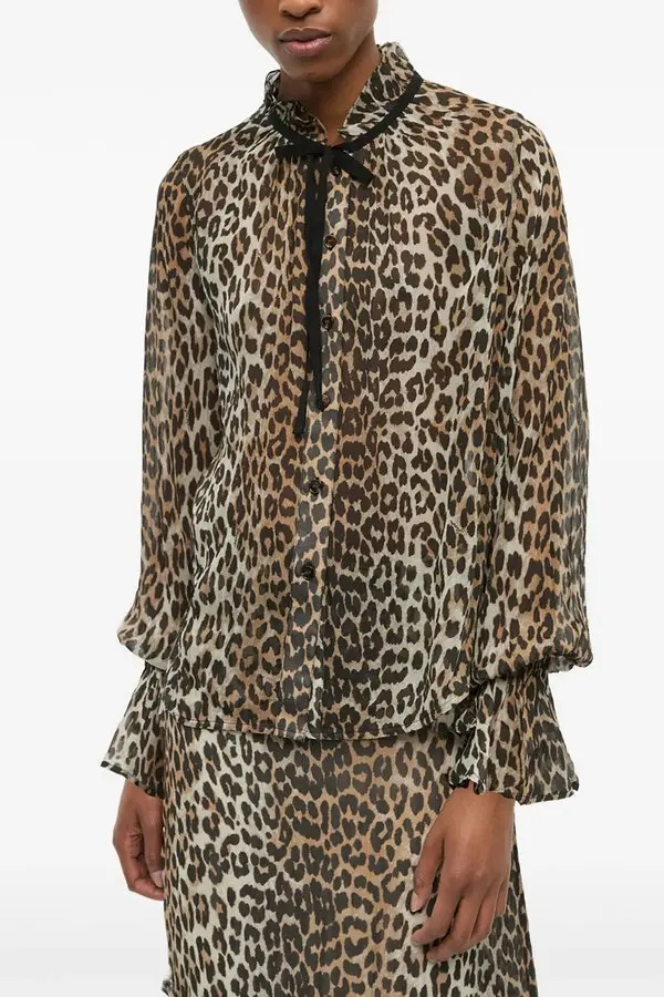 GANNI Shirt 'printed Viscose Chiffon Tie String