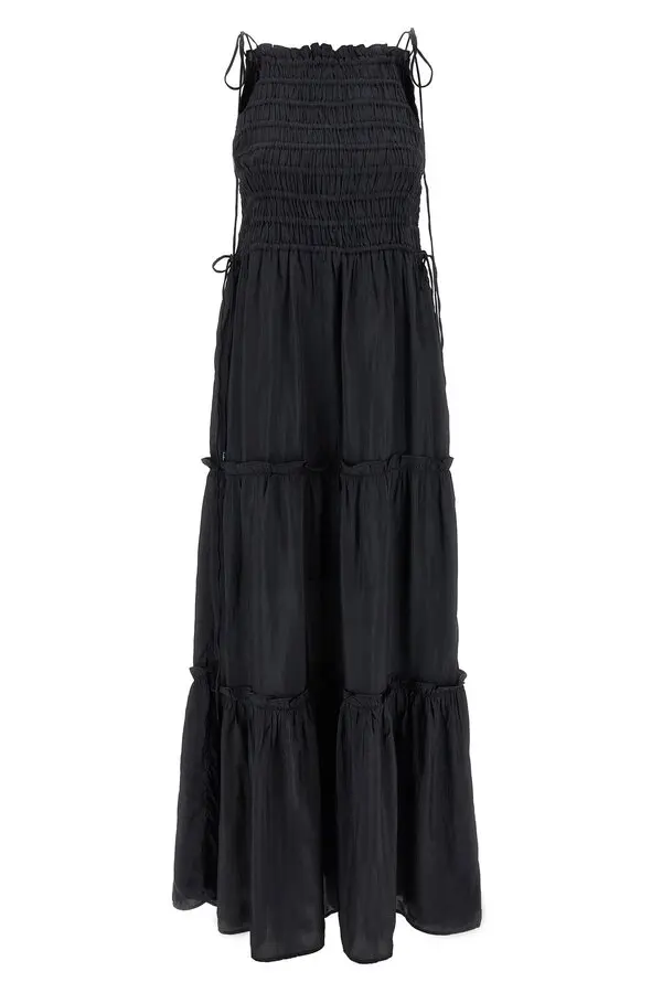 GANNI Viscose Habotai Maxi Smock Slip' Dress - Gray