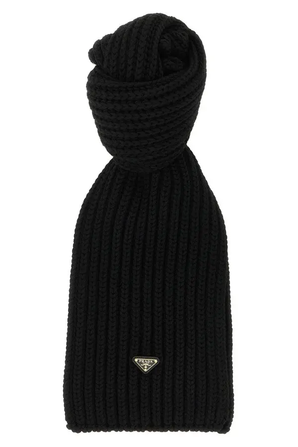 Prada Virgin Wool Rib-knit Scarf With Enamel Triangle Logo