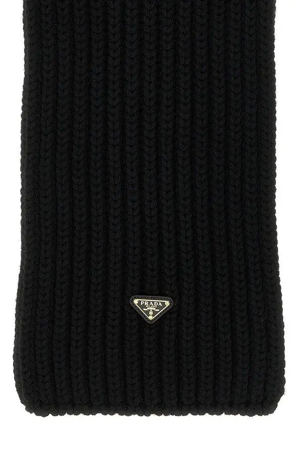 Prada Virgin Wool Rib-knit Scarf With Enamel Triangle Logo