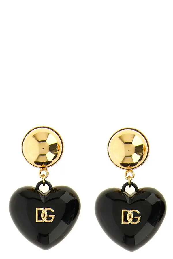 Dolce & Gabbana Earrings Heart Pendant With Dg Logo