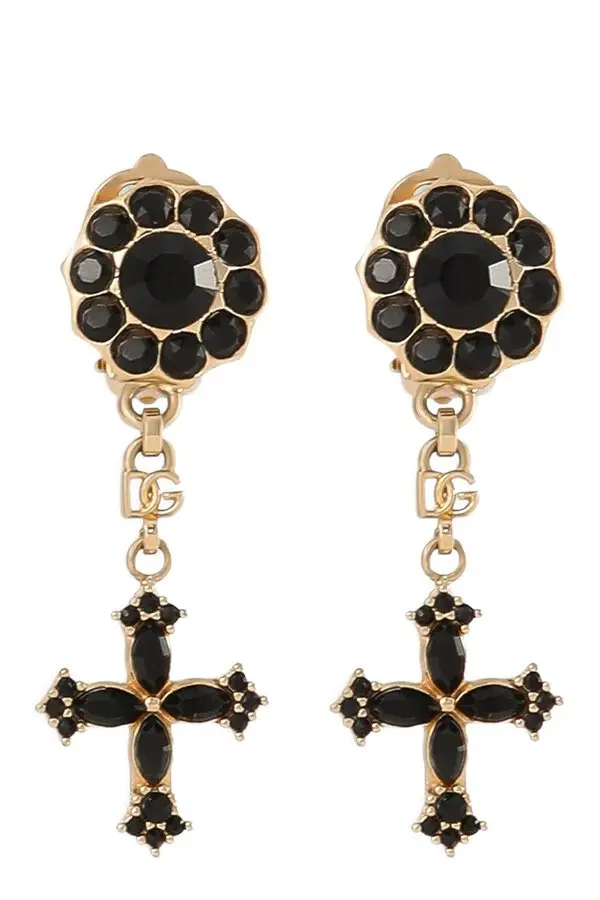 Dolce & Gabbana Cross Pendant Clip-on Earrings - Black