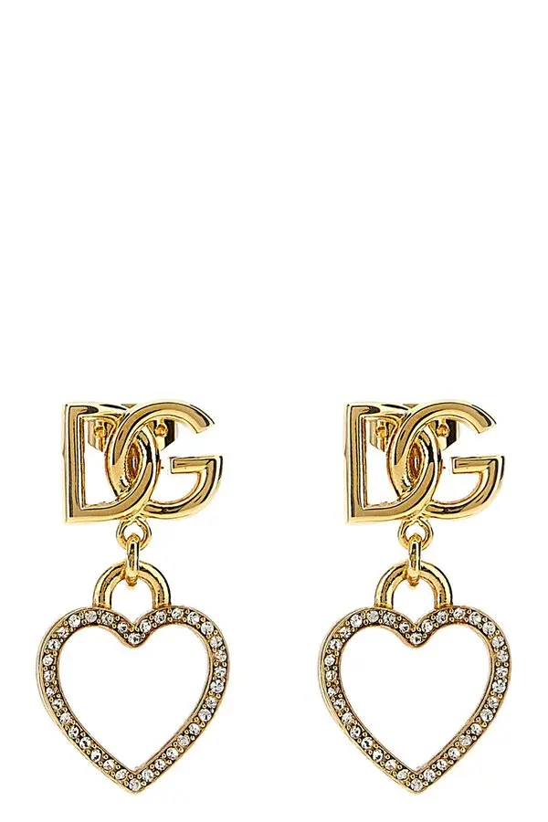 Dolce & Gabbana Earrings 'dg Logo And Heart - Gold