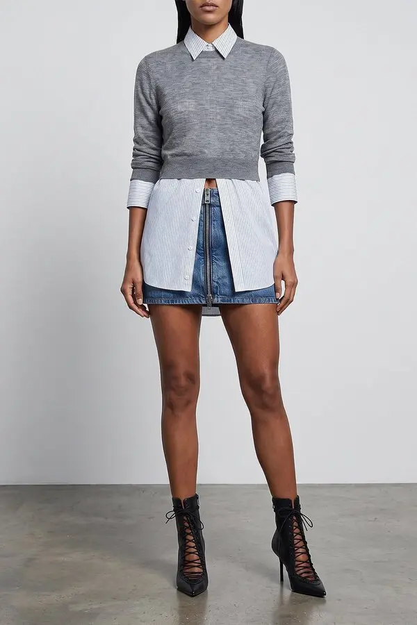 Alexander Wang Layered Striped Shirt Sweater