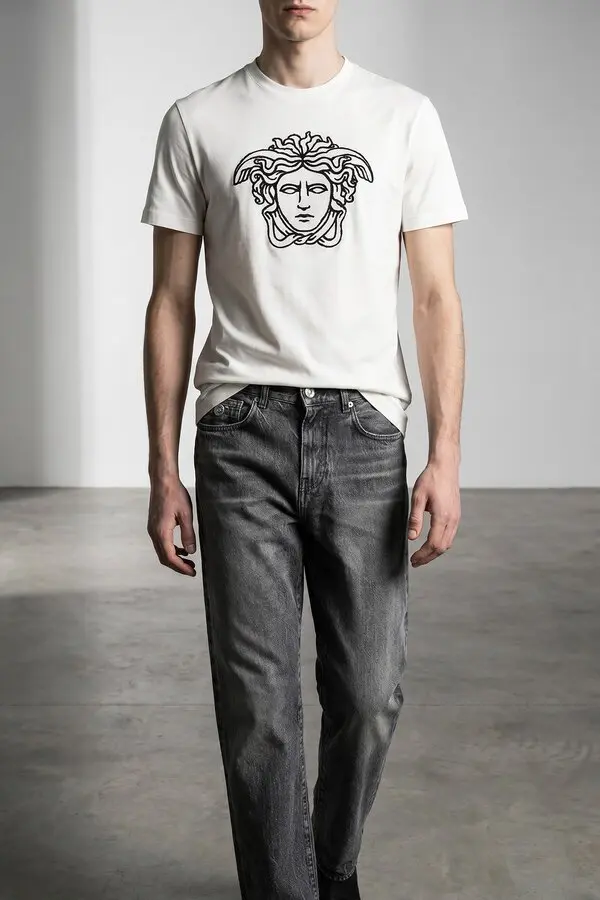 Versace Cotton T-shirt With Medusa Embroidery