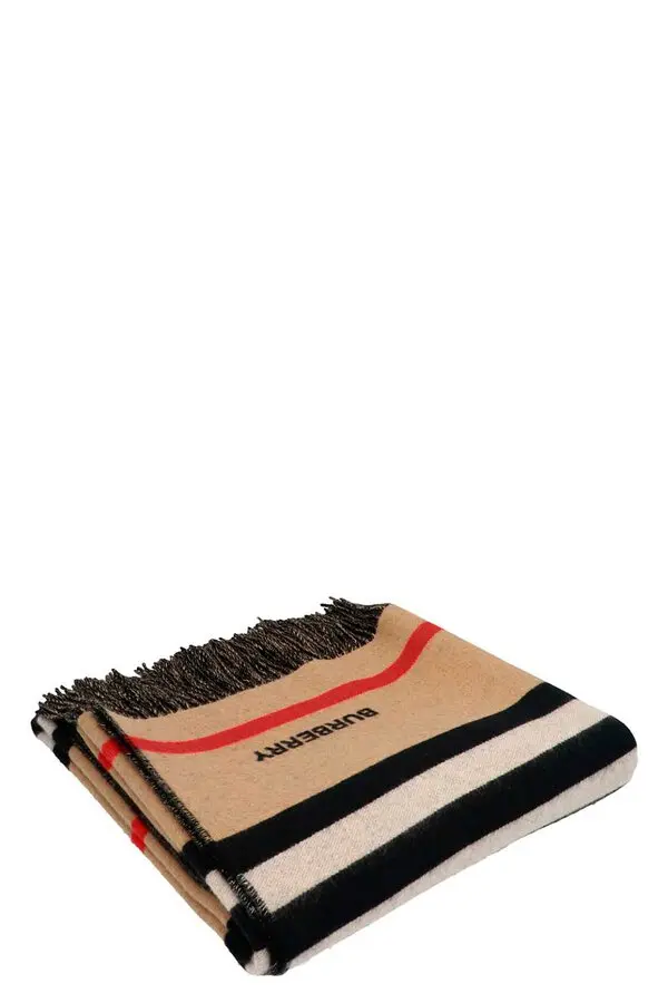 Burberry Reversible 'icon Stripe' Blanket - Beige