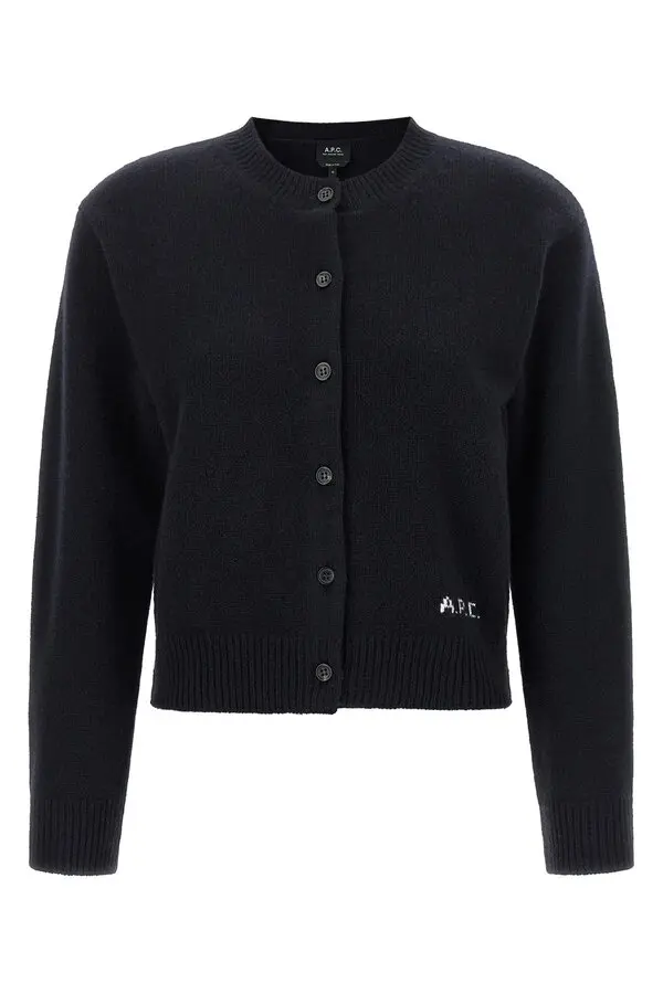 A.p.c. Cardigan 'lila' In Wool With Embroidered Logo - Blue
